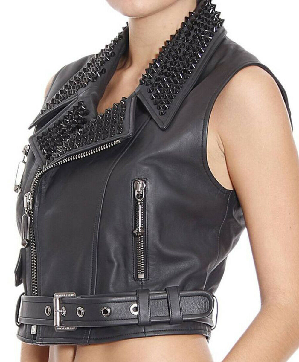 Women's Brando Punk Studded Biker Leather Vest